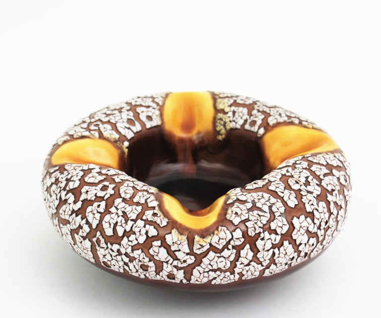 Vallauris Yellow White Brown Ceramic Fat Lava Round Ashtray / Bowl ...