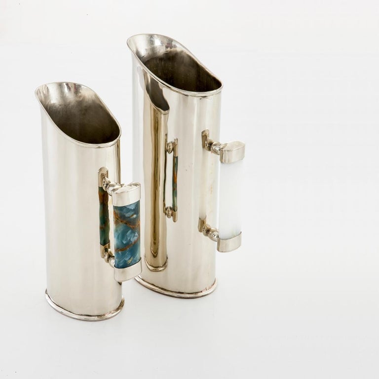 Valle Medium Silver Alpaca and Cream Onyx Stone Pitcher For Sale at 1stDibs
