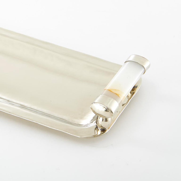 VALLE NARROW Extra Large Silver Alpaca and Cream Onyx Stone Tray For ...