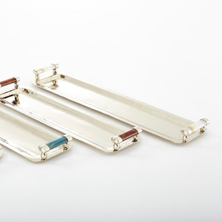 VALLE NARROW Extra Large Silver Alpaca and Cream Onyx Stone Tray For ...
