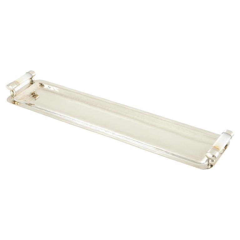 VALLE NARROW Extra Large Silver Alpaca and Cream Onyx Stone Tray For ...