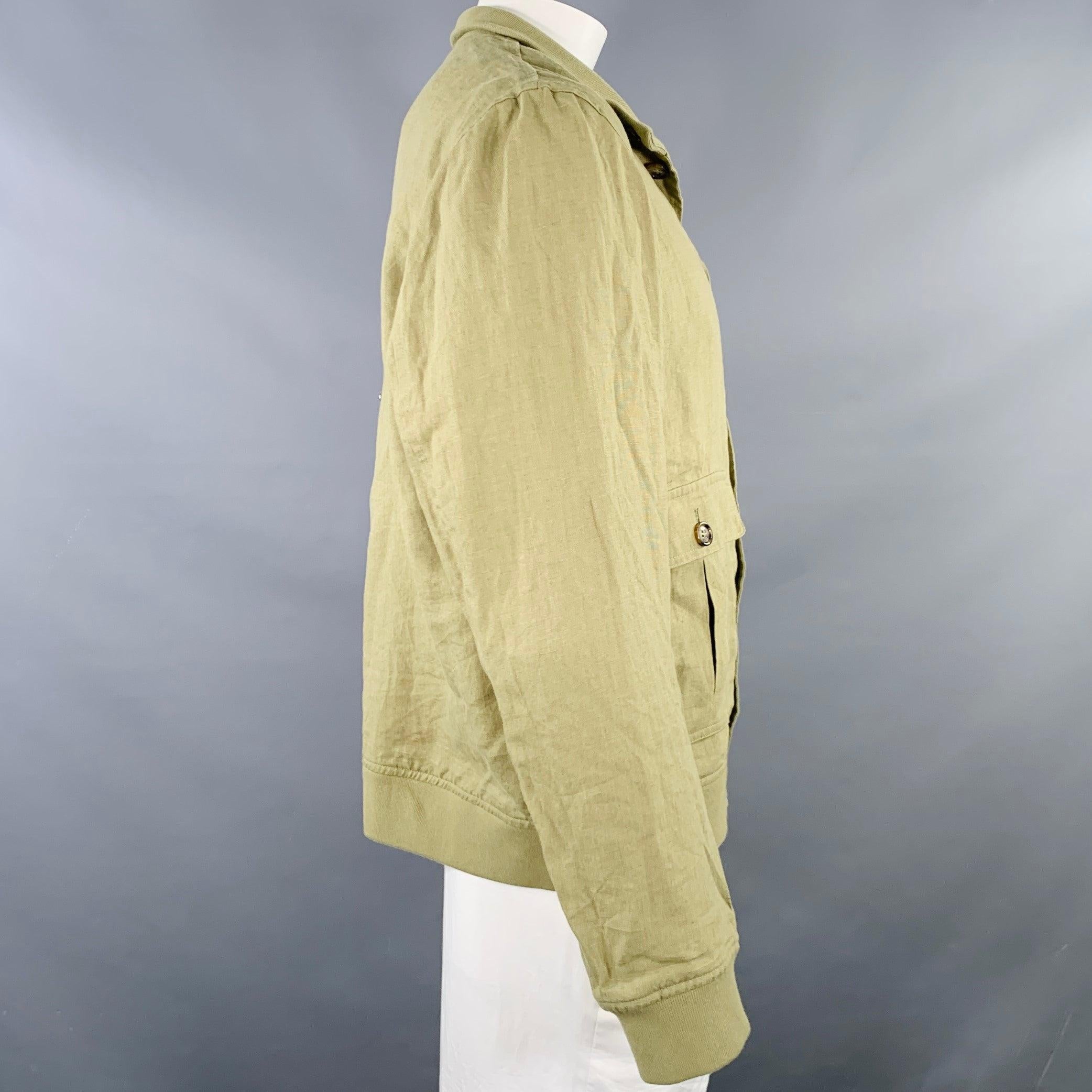 VALSTAR Size 46 Valstarino Green Olive Linen Bomber Jacket For Sale at ...