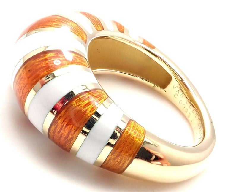 Van Cleef and Arpels Vintage Enamel Yellow Gold Band Ring at 1stDibs