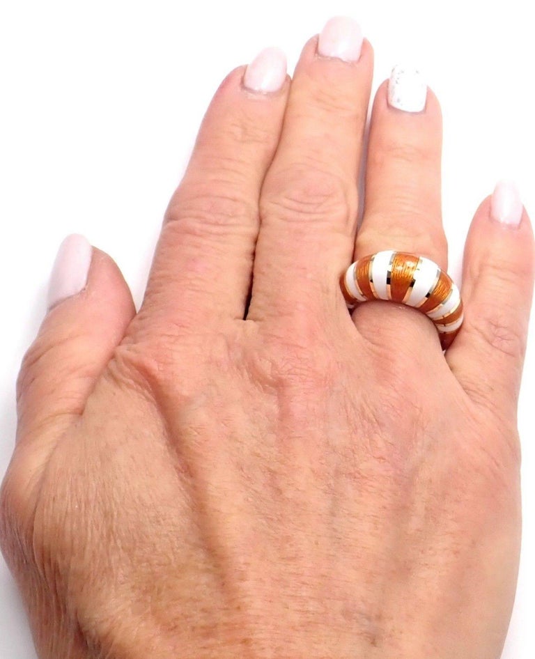 Van Cleef and Arpels Vintage Enamel Yellow Gold Band Ring at 1stDibs