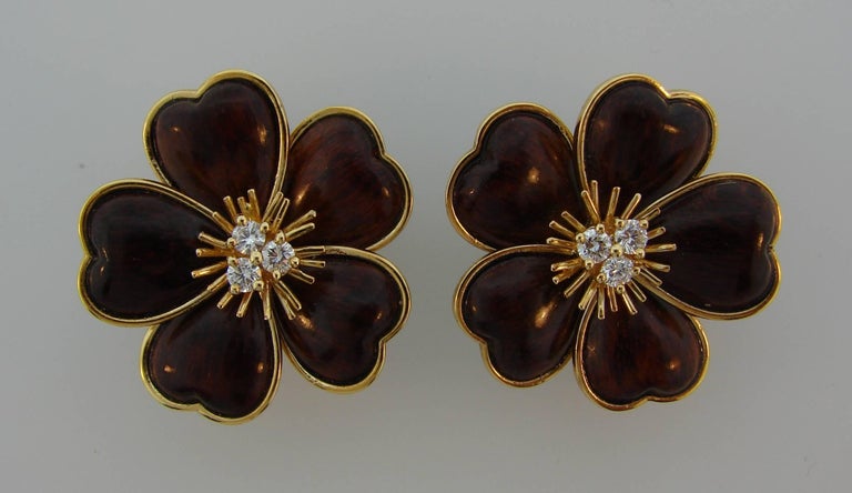 Van Cleef and Arpels Wood Diamond Yellow Gold Butterfly Pin Brooch Clip ...