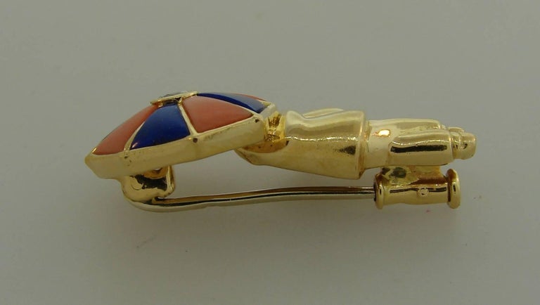 Van Cleef and Arpels Yellow Gold Brooch Pin Clip with Lapis Coral ...