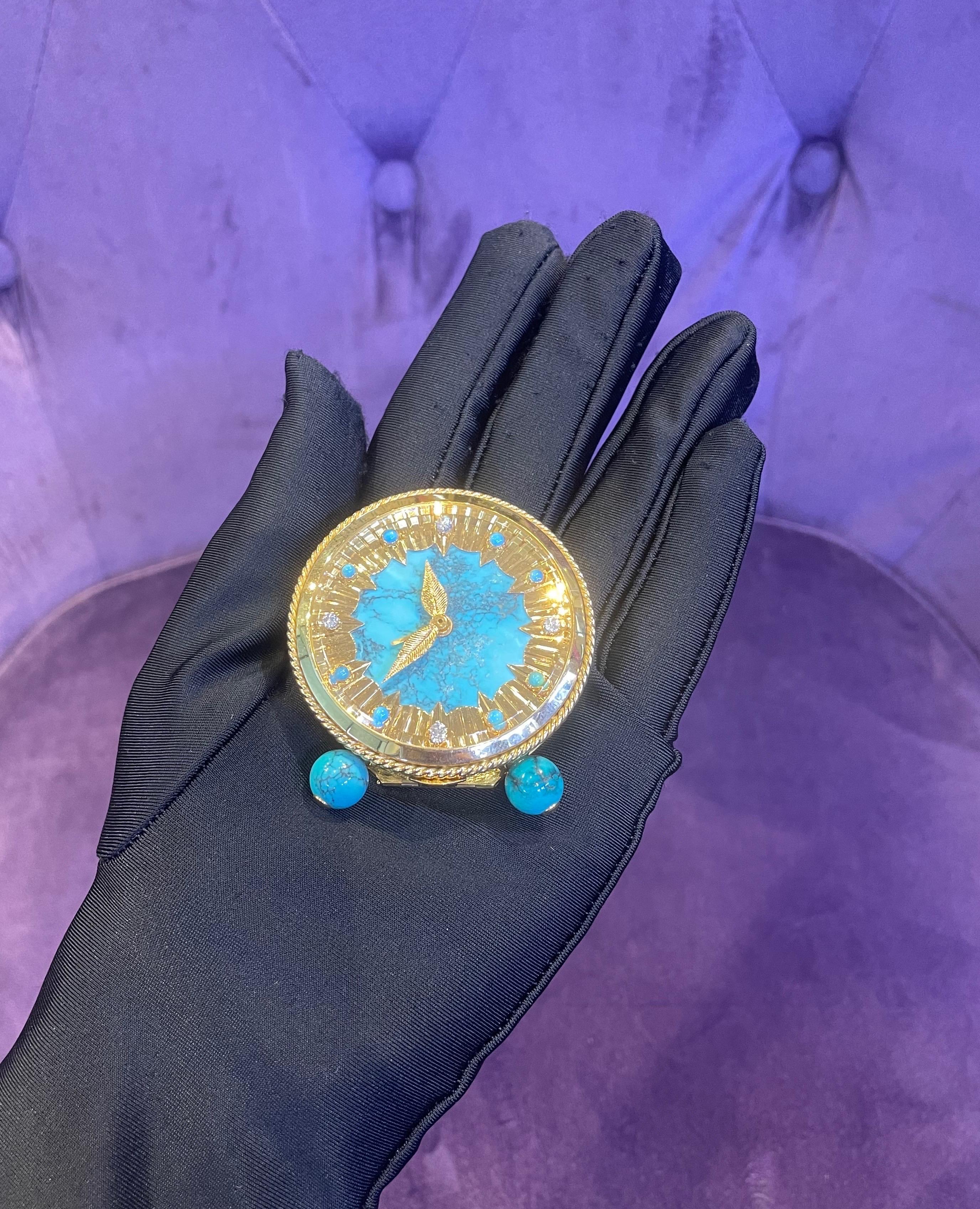 Van Cleef and Arpels Gold and Turquoise Desk Clock For Sale at 1stDibs