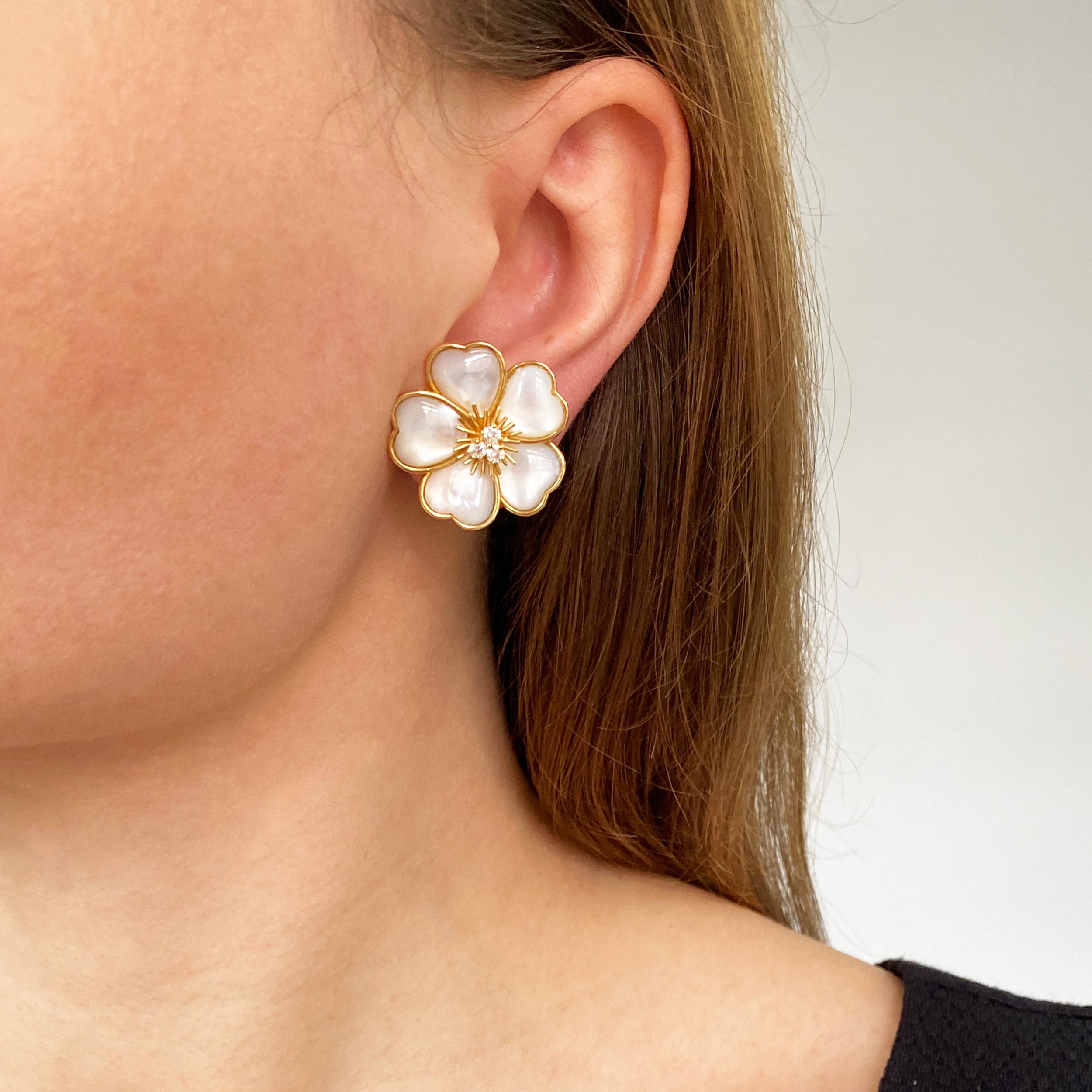 Van Cleef and Arpels Mother of Pearl and Diamond “Clematite” earrings ...