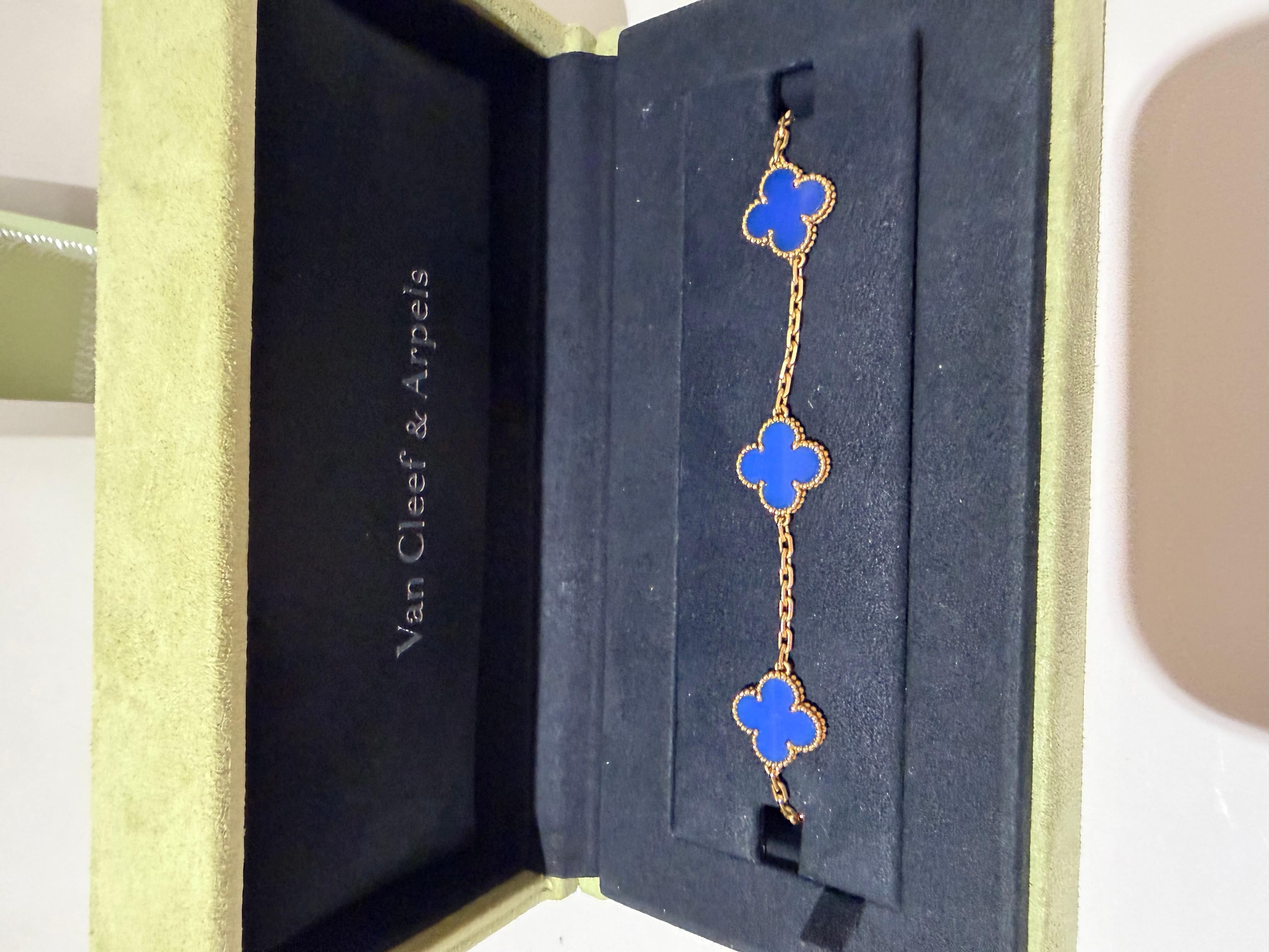 Van Cleef and Arpels vintage alhambra bracelet 5 motifs blue agate For ...