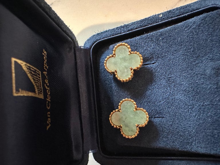 Van Cleef and Arpels Vintage Alhambra Jade gold earrings For Sale at ...