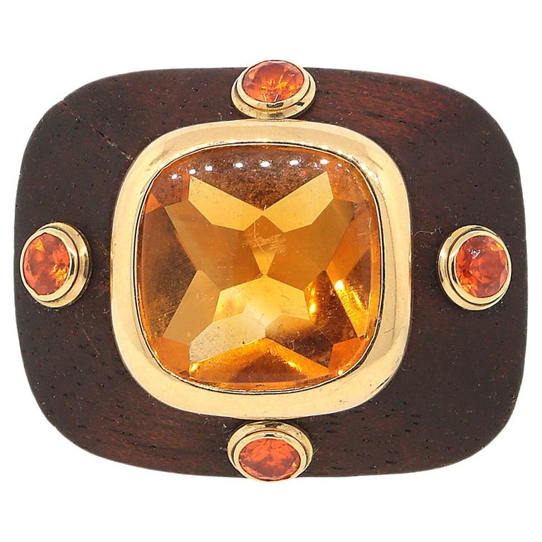 Van Cleef and Arpels Vintage Wood and Citrine Ring For Sale at 1stDibs