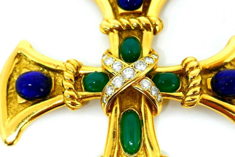 Van Cleef and Arpels Yellow Gold Lapis Green Onyx Diamond Cross Pendant ...