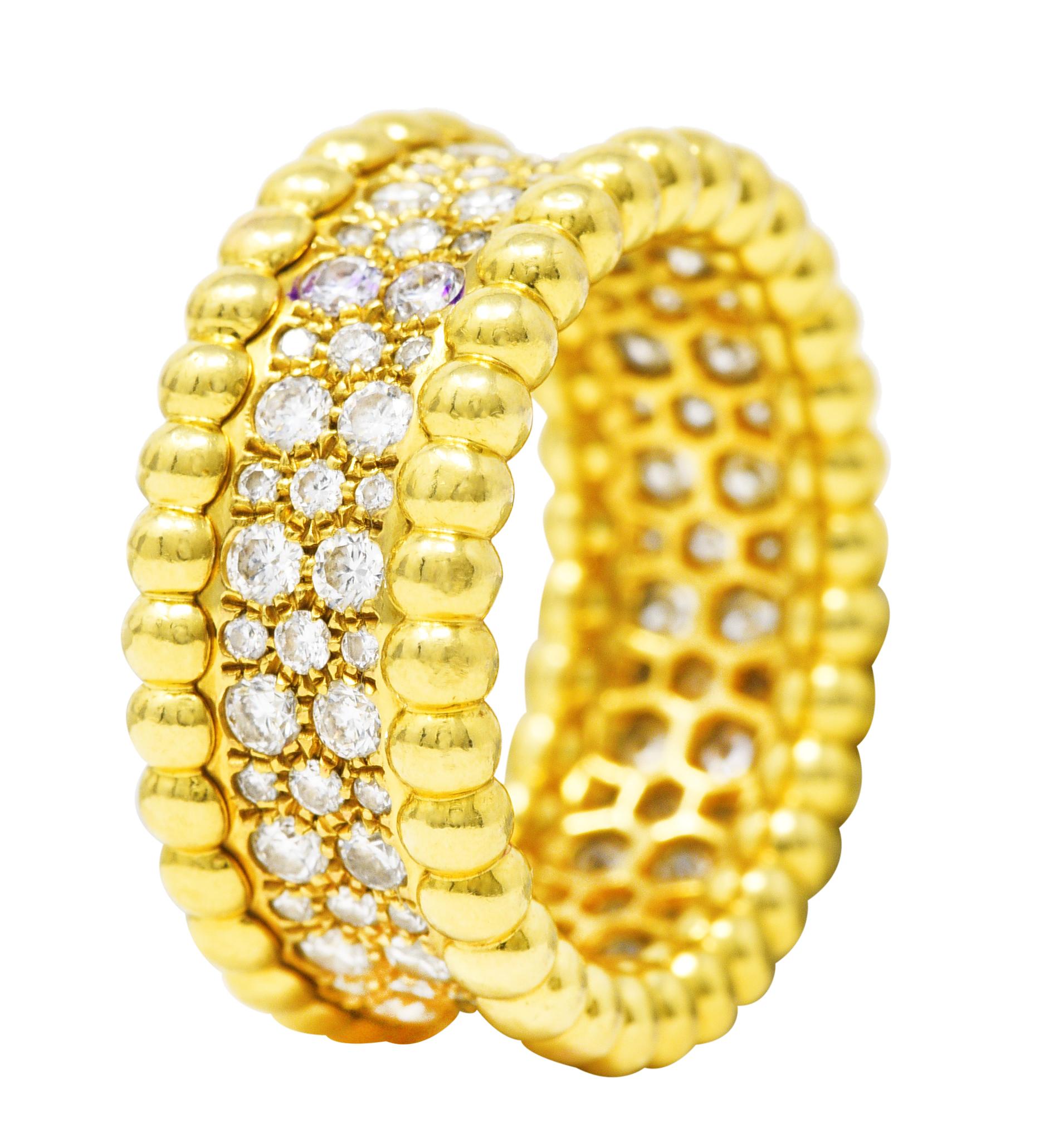 Van Cleef and Arpels 1.15 Carats Pavé Diamond 18 Karat Gold Perlée Band ...