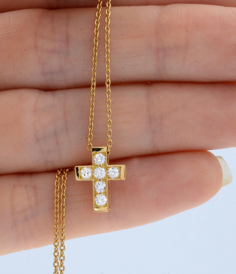 Van Cleef and Arpels 18 Karat Gold Diamond Cross Pendant Necklace 0.24 ...