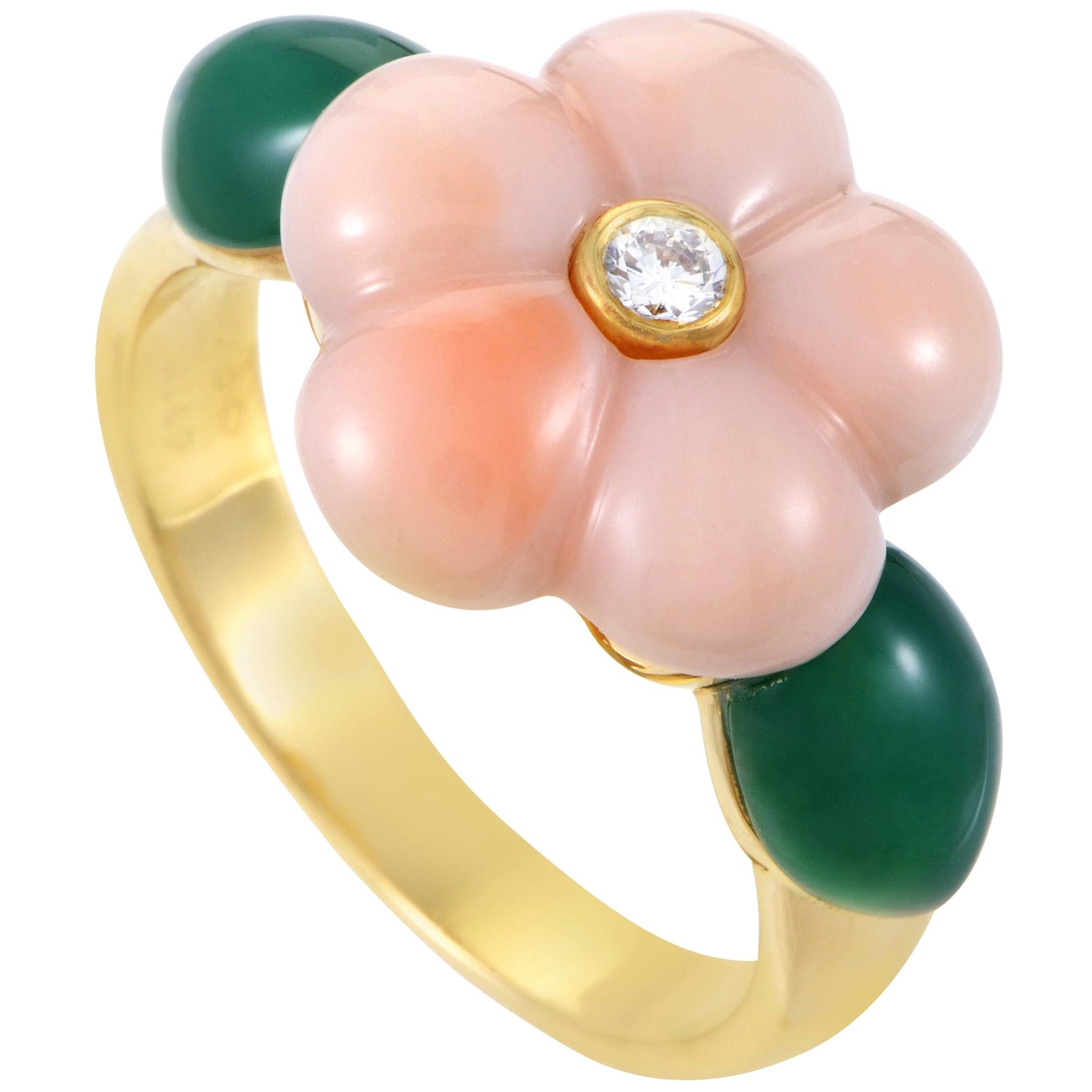 Van Cleef and Arpels Philippine Diamond Pink Coral 18 Karat Yellow Gold ...