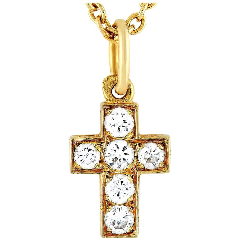 Van Cleef and Arpels 18 Karat Yellow Gold Diamond Cross Pendant ...