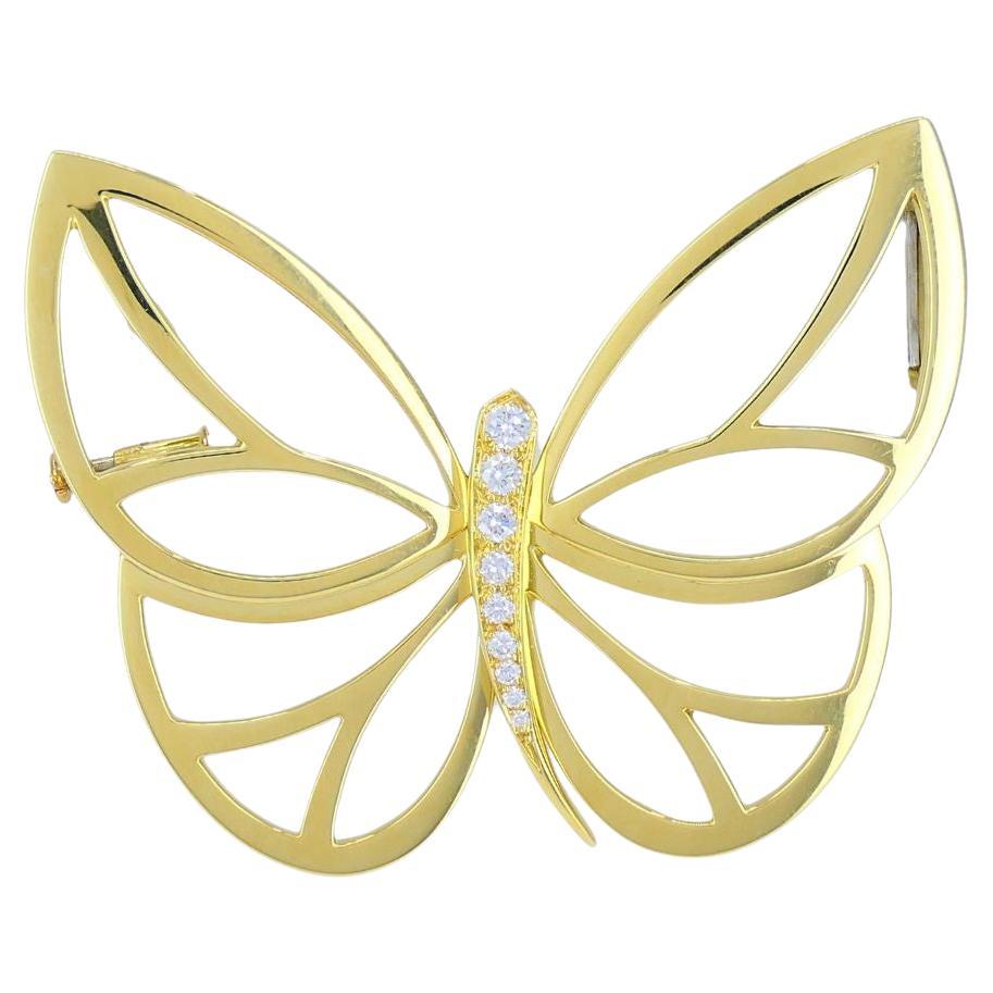 18K Yellow Gold Diamond Butterfly Paper Clip Brooch Pin For Sale at 1stDibs