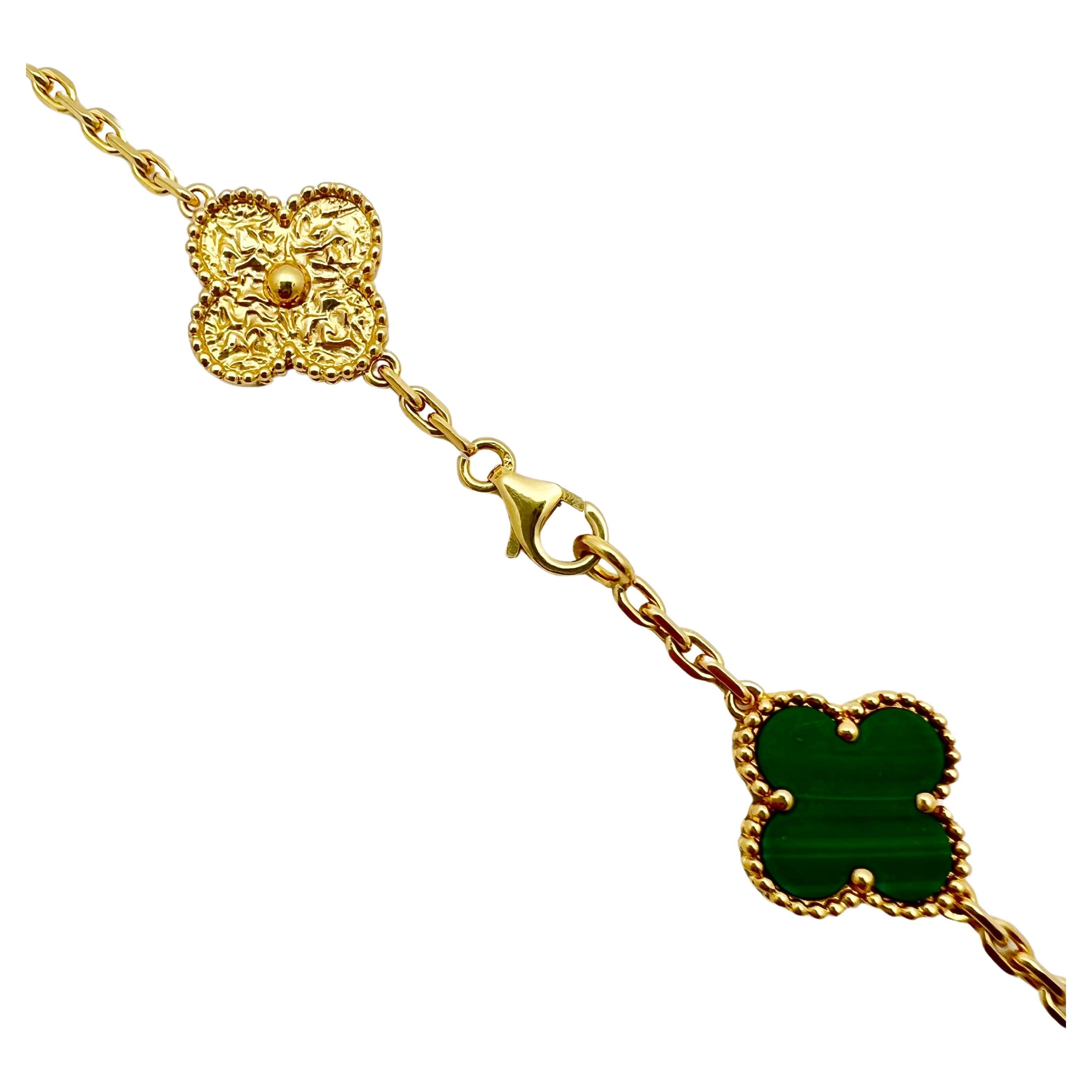 Van Cleef and Arpels 18k Gold Malachite Alternating Vintage Alhambra ...