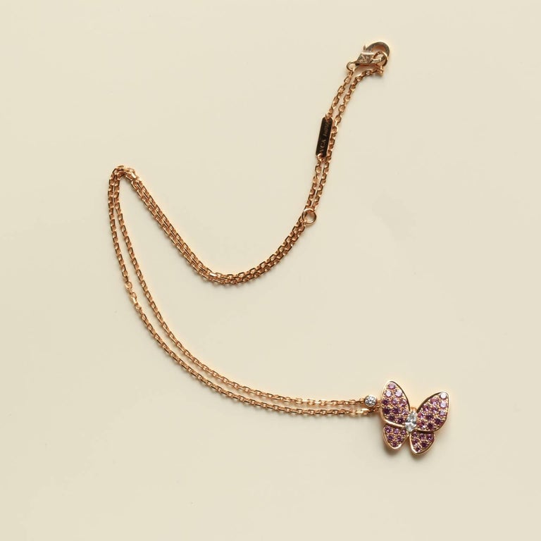 Van Cleef and Arpels 18k Rose Gold Pink Sapphire Butterfly Diamond ...