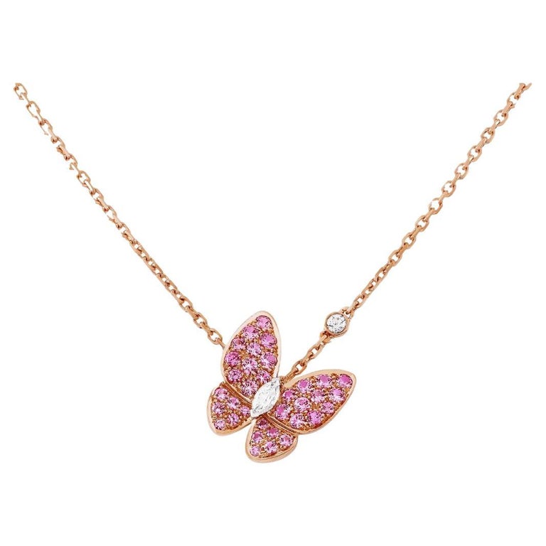 Van Cleef and Arpels 18k Rose Gold Pink Sapphire Butterfly Diamond ...