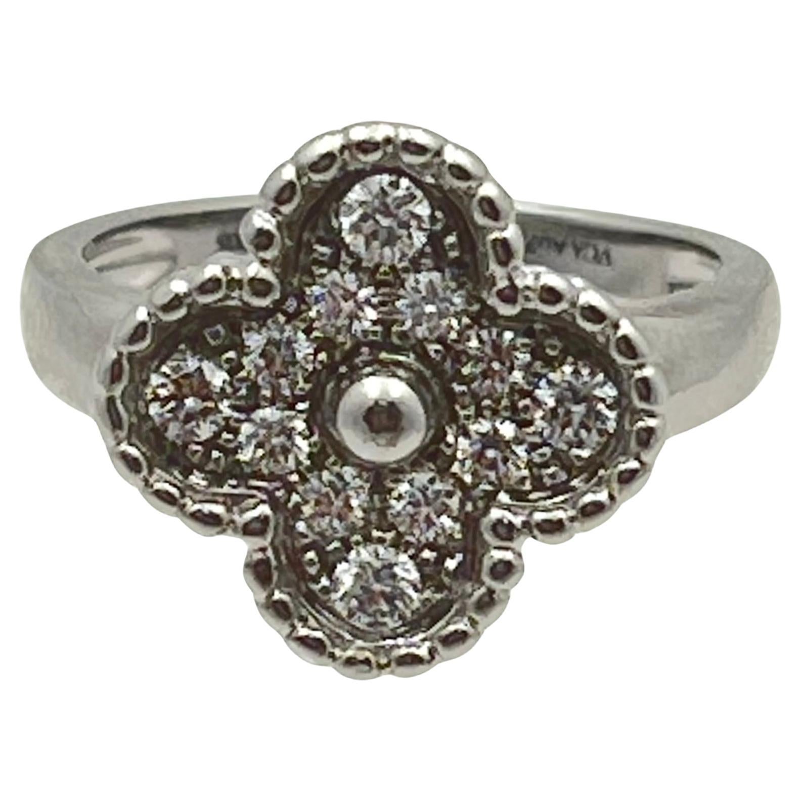 Van Cleef and Arpels 18k White Gold Diamond Vintage Alhambra Ring For ...