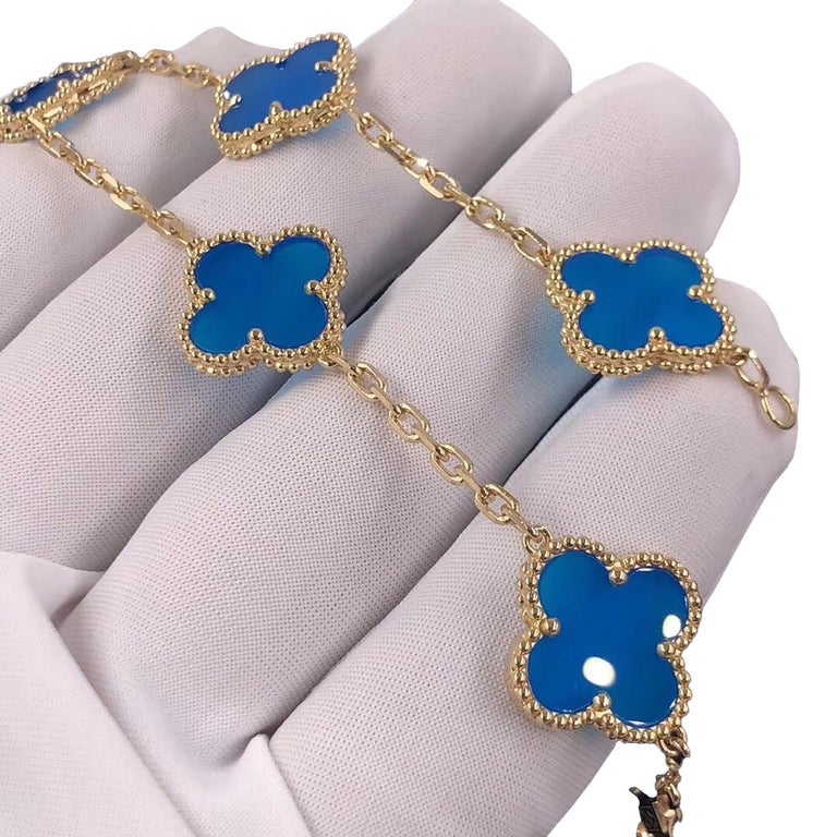 Van Cleef and Arpels 18K Yellow Gold Blue Agate 5 Motifs Vintage ...