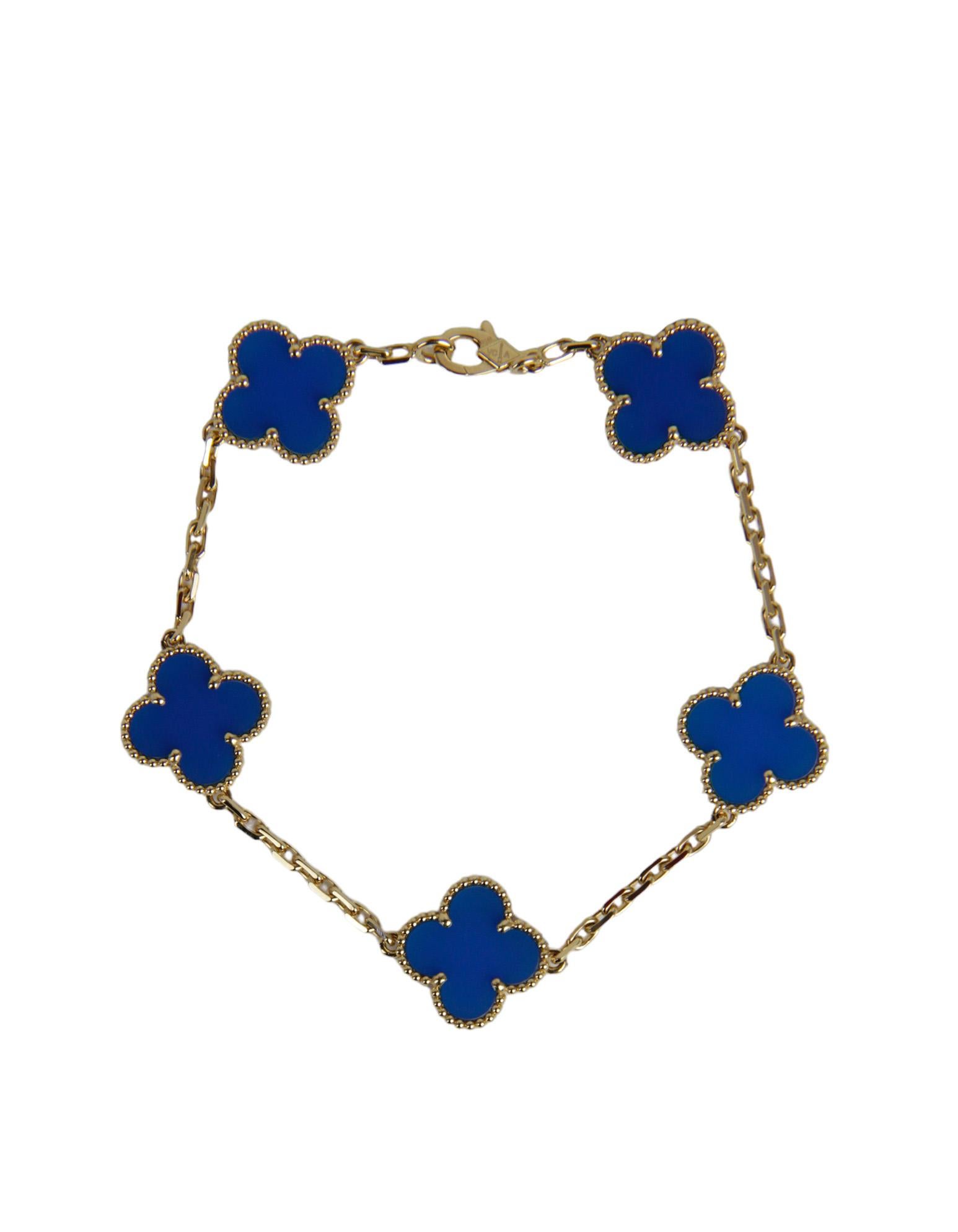 Van Cleef and Arpels 18K Yellow Gold/ Blue Agate Alhambra Bracelet For ...