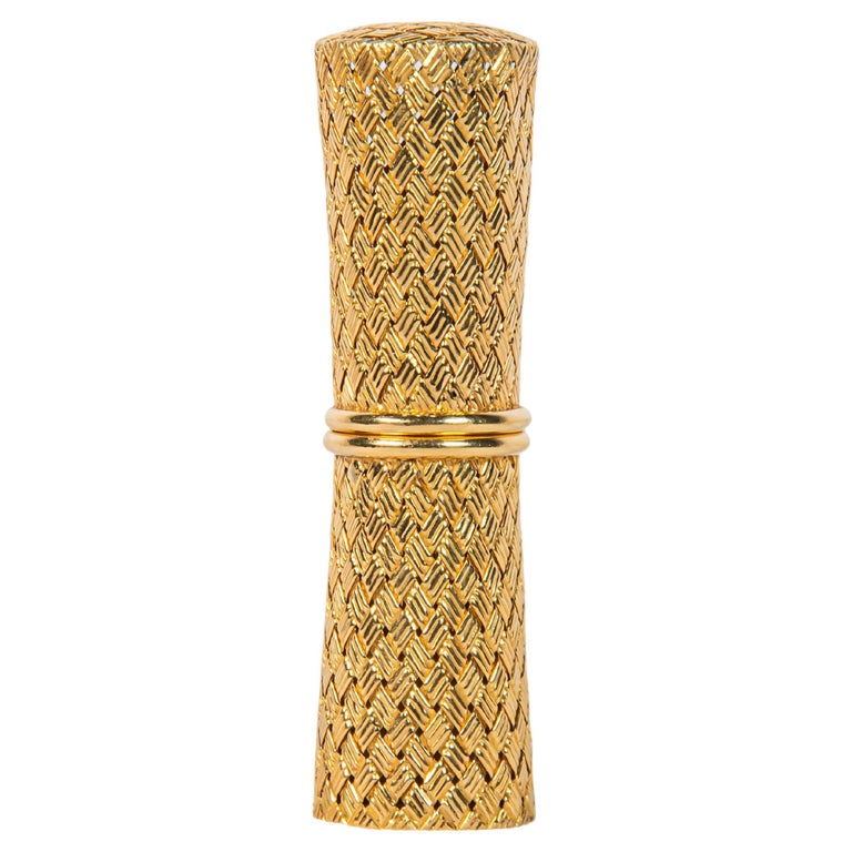 Van Cleef and Arpels 18K Yellow Gold Mesh Lipstick Holder Rare For Sale ...