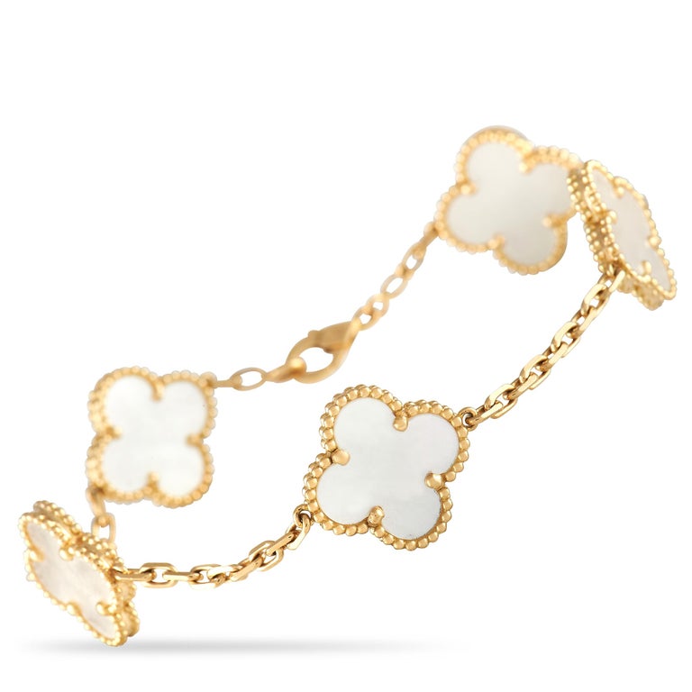 Van Cleef and Arpels 18K Yellow Gold Mother of Pearl Bracelet For Sale ...