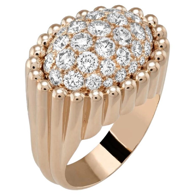 Van Cleef and Arpels 18K Yellow Gold Perlee Pave Diamond Ring For Sale ...