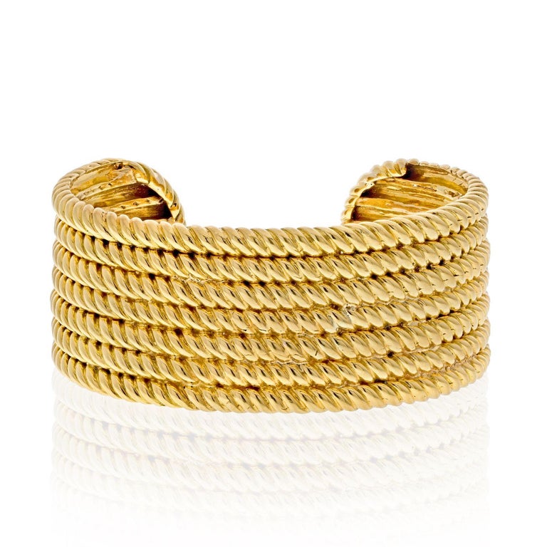 Van Cleef and Arpels 18K Yellow Gold Seven Row Twisted Rope Cuff Bracelet at 1stDibs