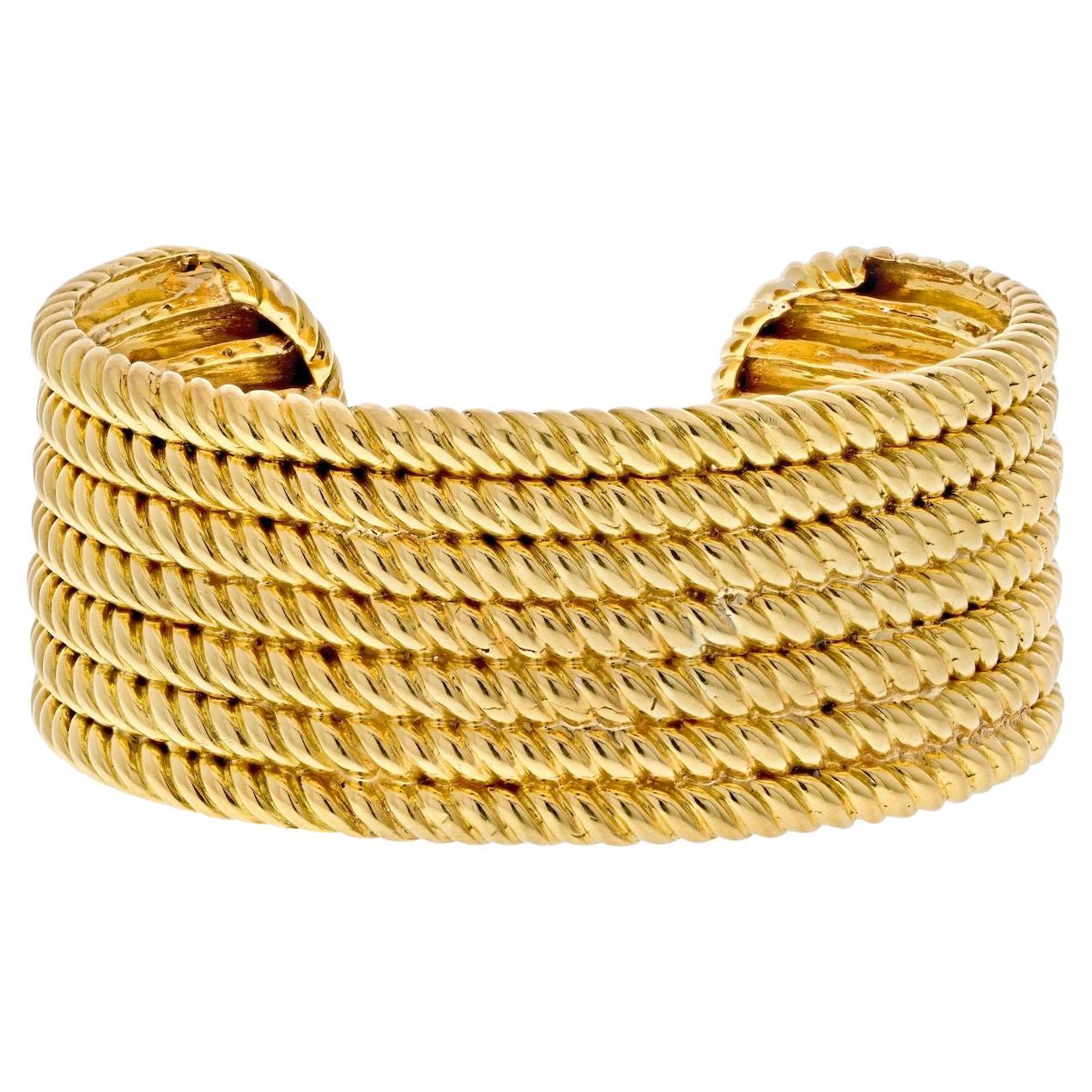 Van Cleef and Arpels 18K Yellow Gold Seven Row Twisted Rope Cuff ...