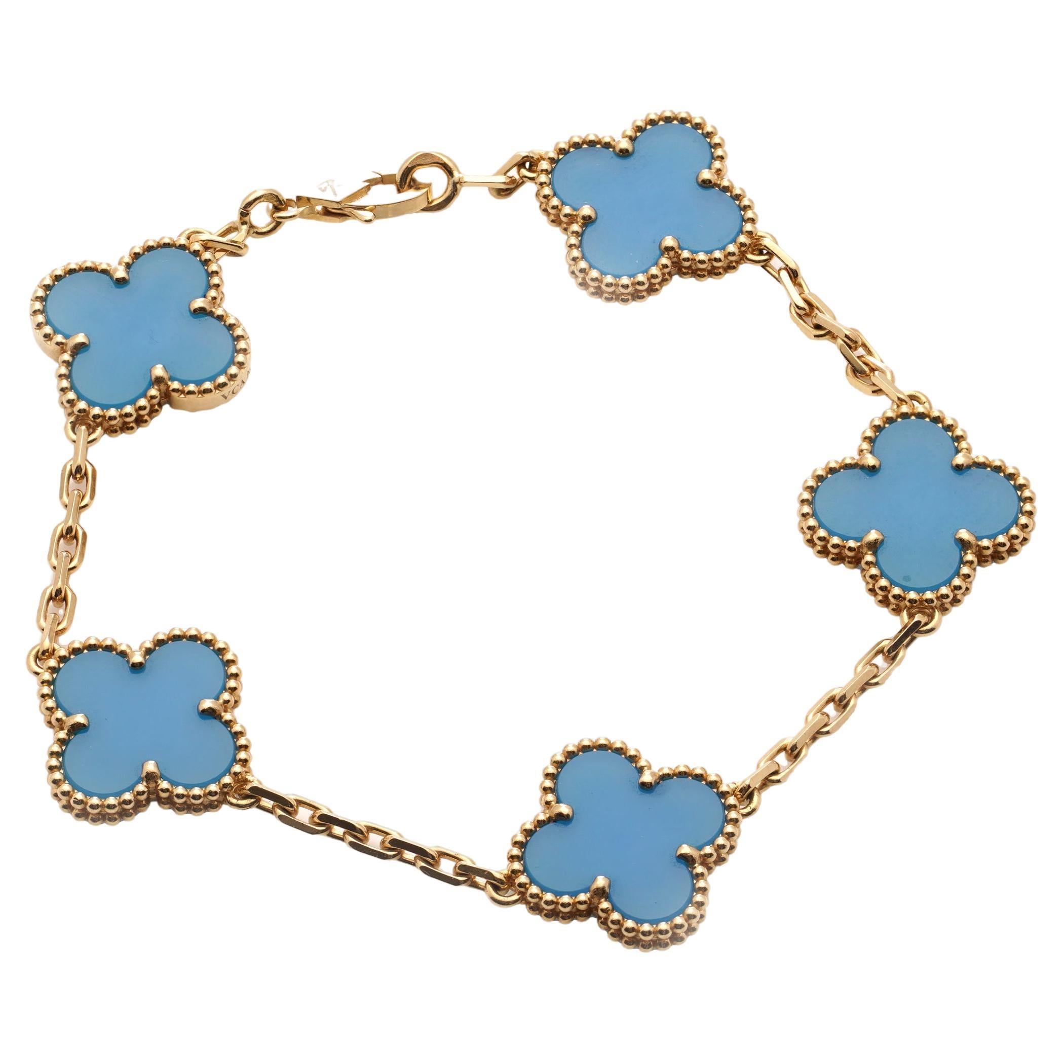 Van Cleef and Arpels 18kt. yellow gold Alhambra 5 motif blue agate ...