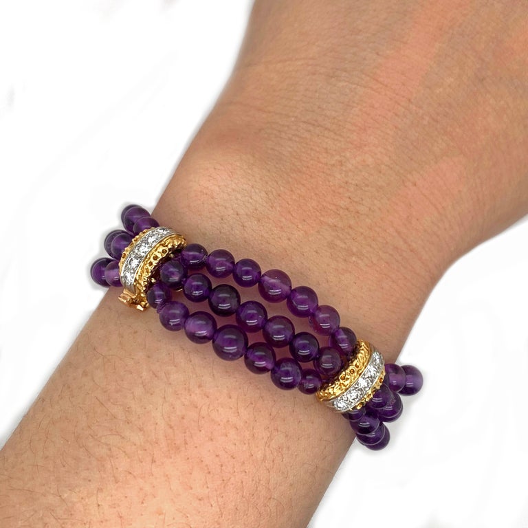 Van Cleef and Arpels 18 Karat Yellow Gold Amethyst and Diamond Bead ...