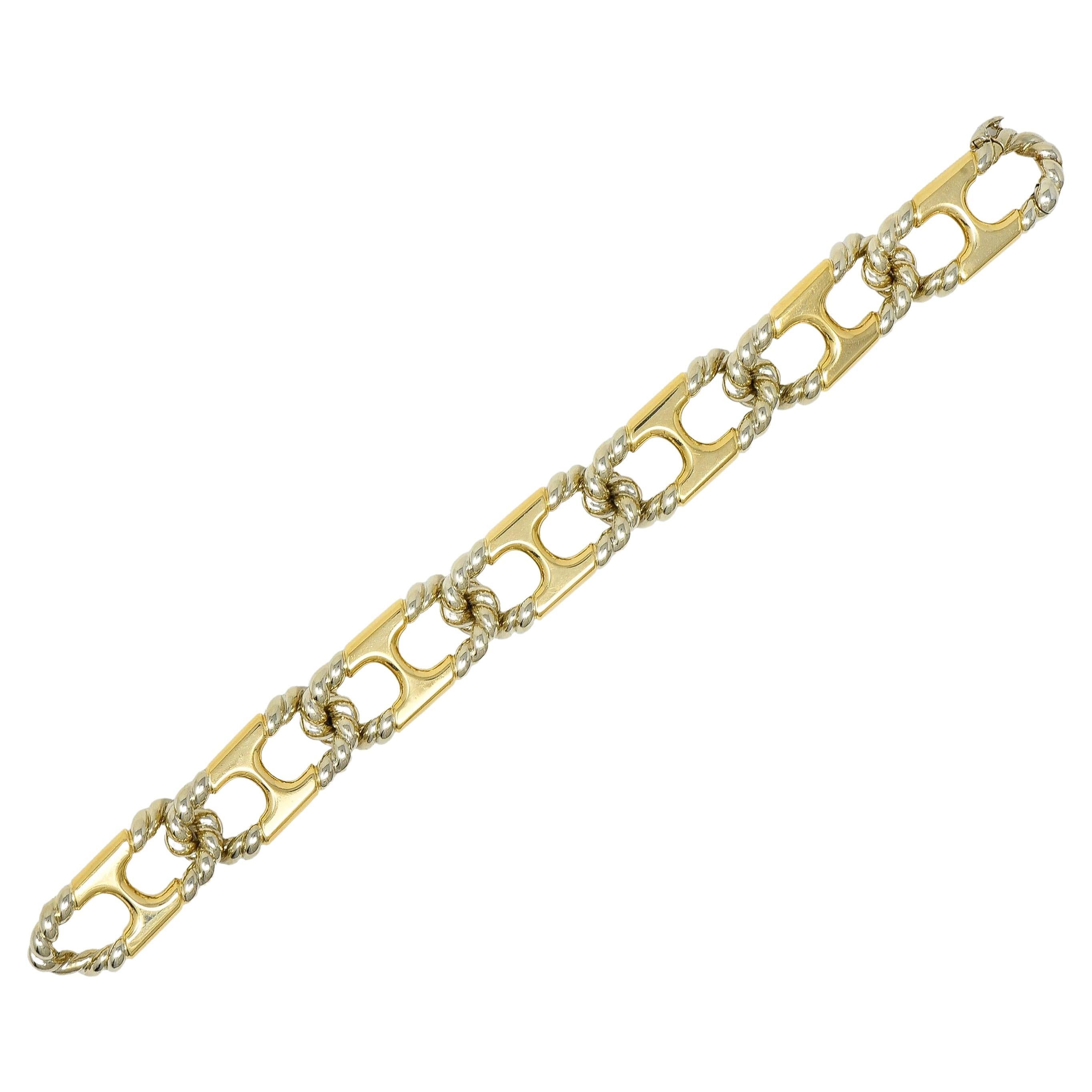 Vintage Heavy Link Bracelet 18k Two-Tone Gold For Sale at 1stDibs