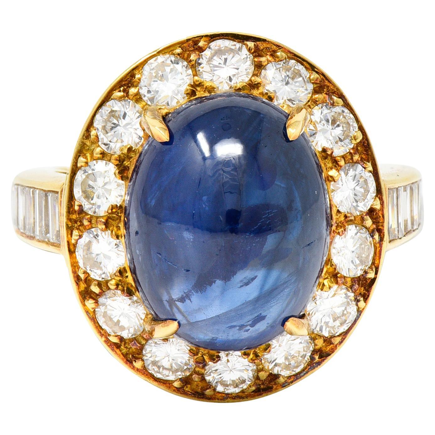 Van Cleef and Arpels 1980's 9.86 CTW Sapphire Cabochon Diamond 18 Karat ...