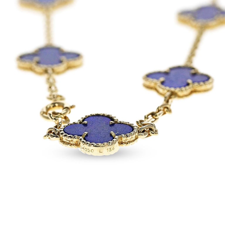 Van Cleef and Arpels 20 Motif Lapis Alhambra Necklace For Sale at 1stDibs