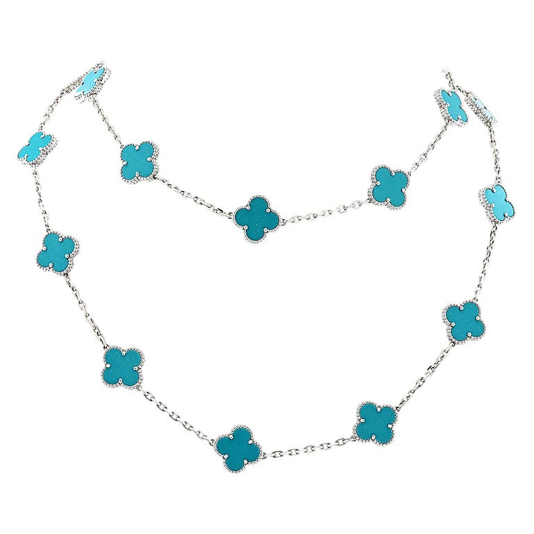 Van Cleef and Arpels 20 Motif Turquoise Alhambra Necklace at 1stDibs ...