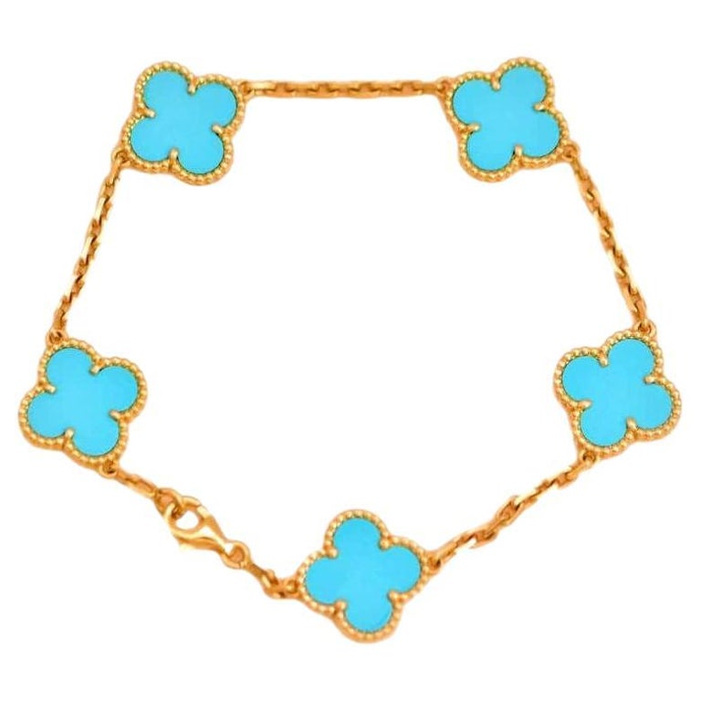 Van Cleef and Arpels 5 Motif Turquoise Alhambra 18k Yellow Gold ...