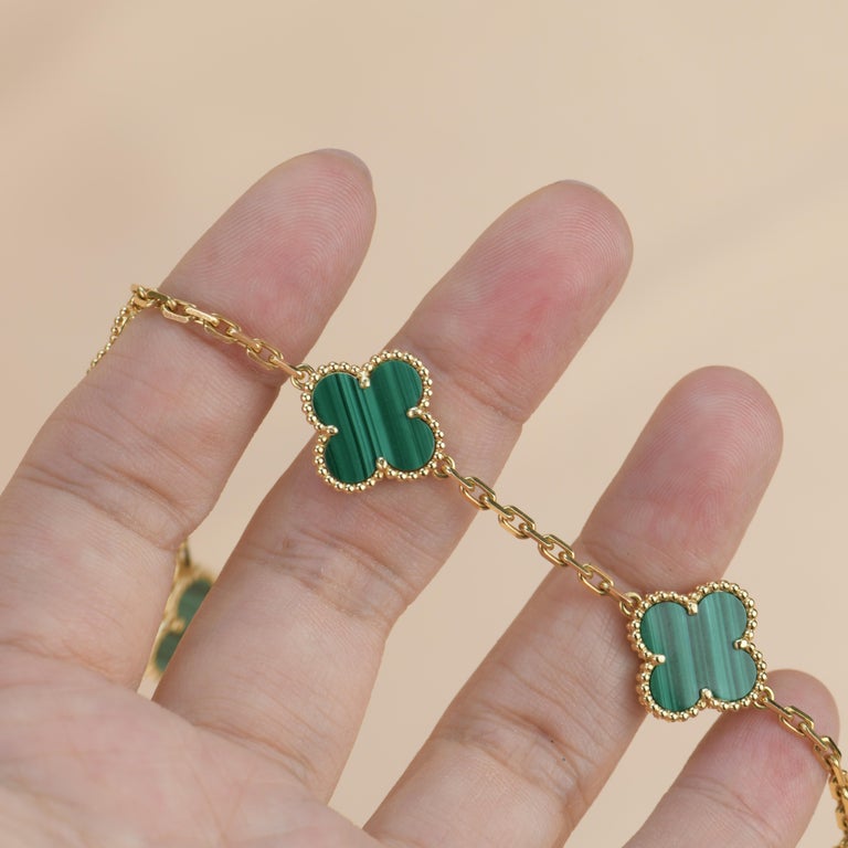 Van Cleef and Arpels 5 Motif Vintage Alhambra Malachite Bracelet at 1stDibs