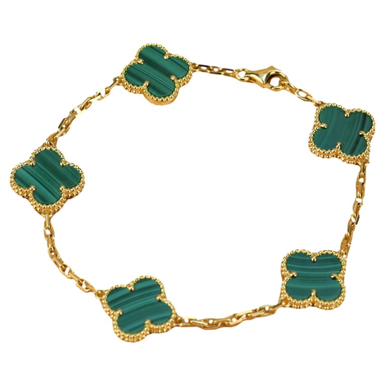 Van Cleef and Arpels 5 Motif Vintage Alhambra Malachite Bracelet at 1stDibs