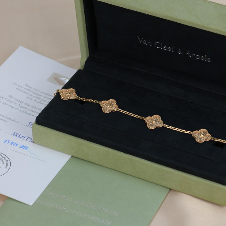 Van Cleef and Arpels 5 Motif Vintage Alhambra Rose Gold Bracelet at 1stDibs