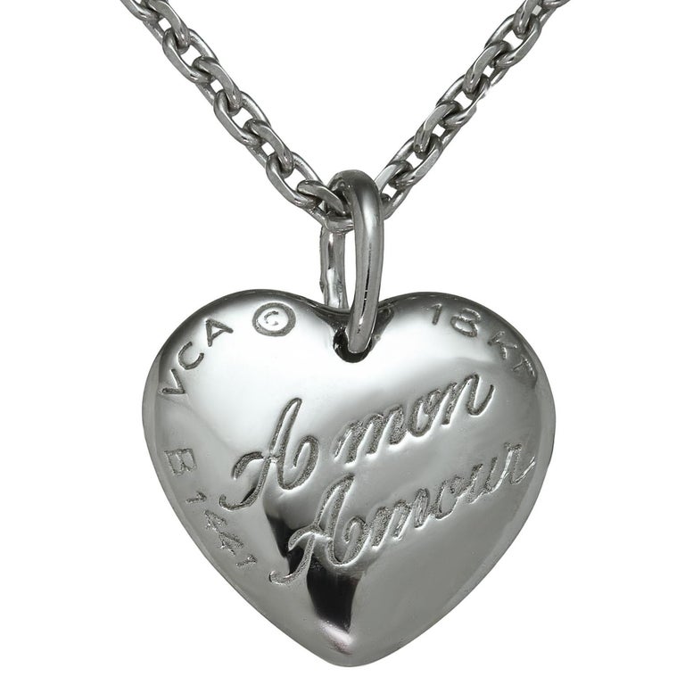 Van Cleef and Arpels a Mon Amour 18k White Gold Heart Necklace For Sale ...
