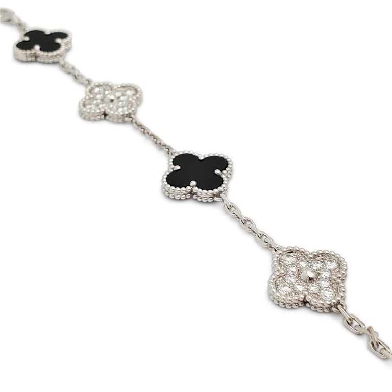 Van Cleef and Arpels Alhambra 18k White Gold Diamond Onyx Bracelet at ...