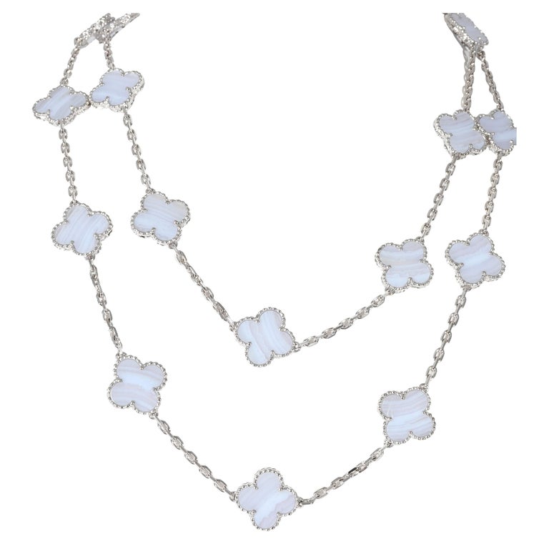 Van Cleef and Arpels Alhambra Chalcedony 20 Motif Necklace in 18k White ...