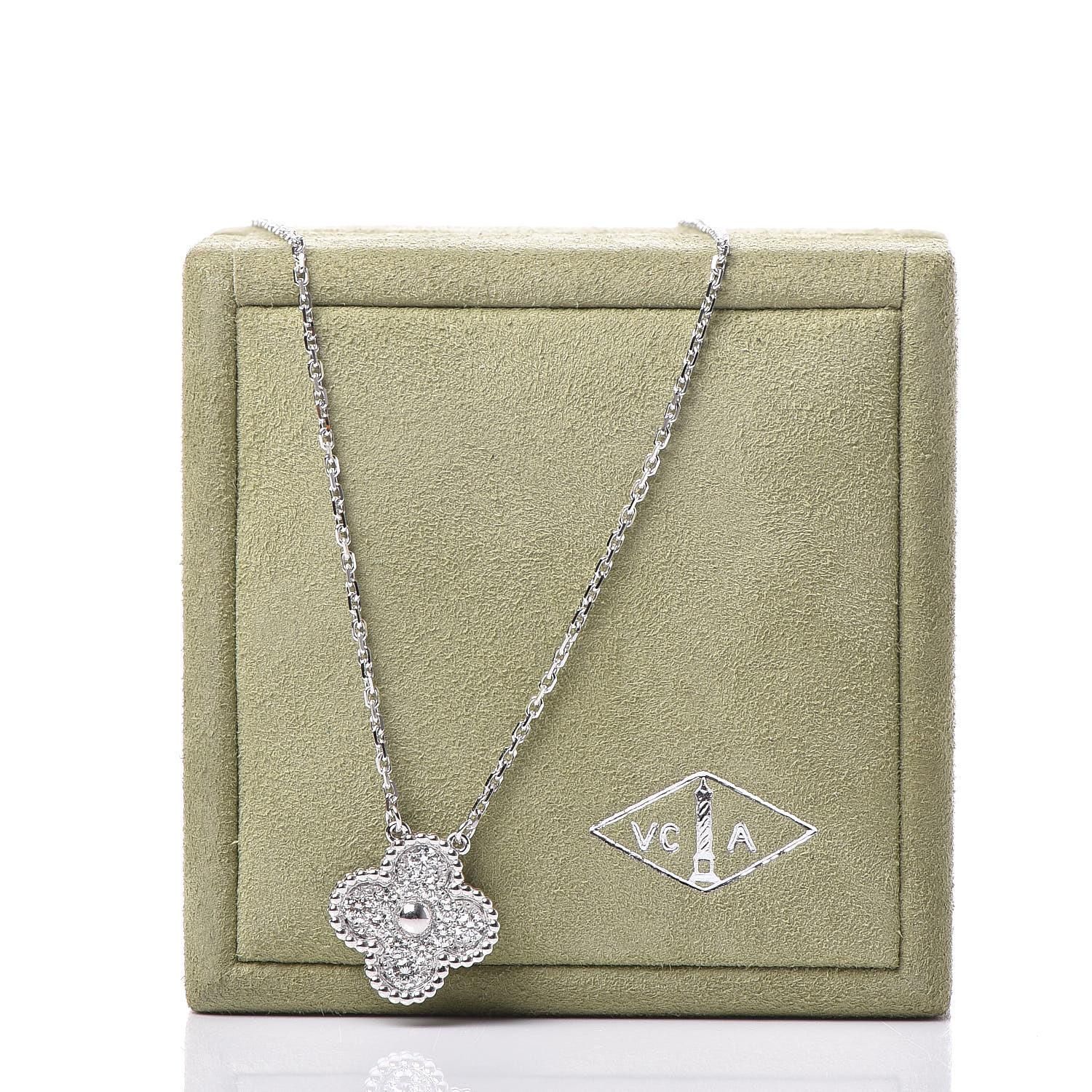 Van Cleef and Arpels Alhambra Diamond White Gold Pendant Necklace For ...