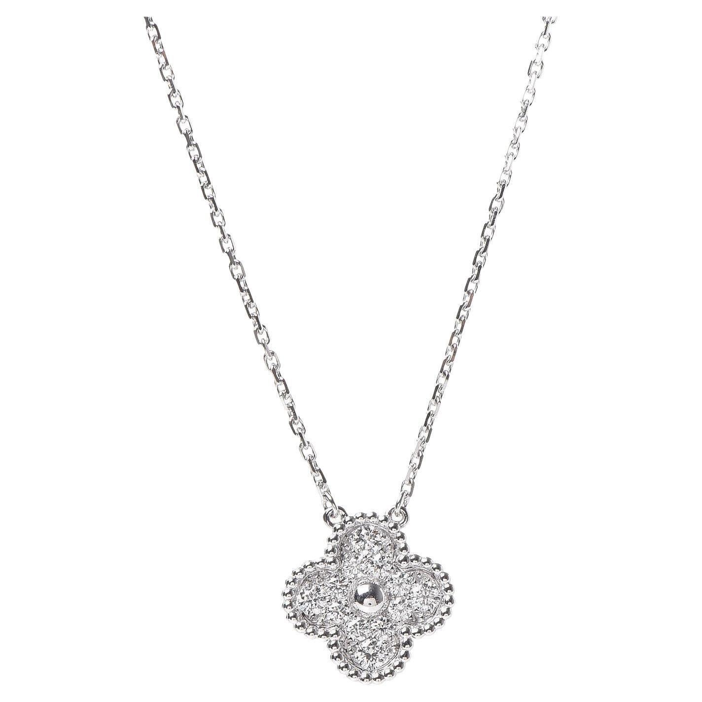 Van Cleef and Arpels Pure Alhambra Diamond White Gold Paved Pendant For ...