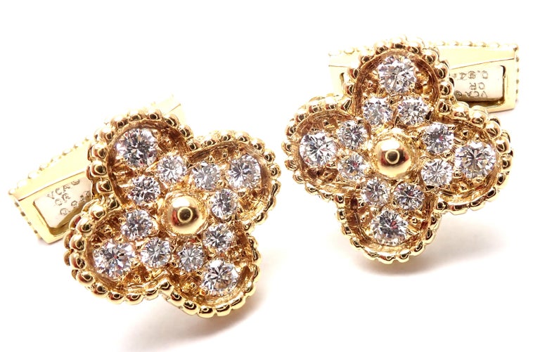 Van Cleef and Arpels Alhambra Diamond Yellow Gold Cufflinks and Stud ...