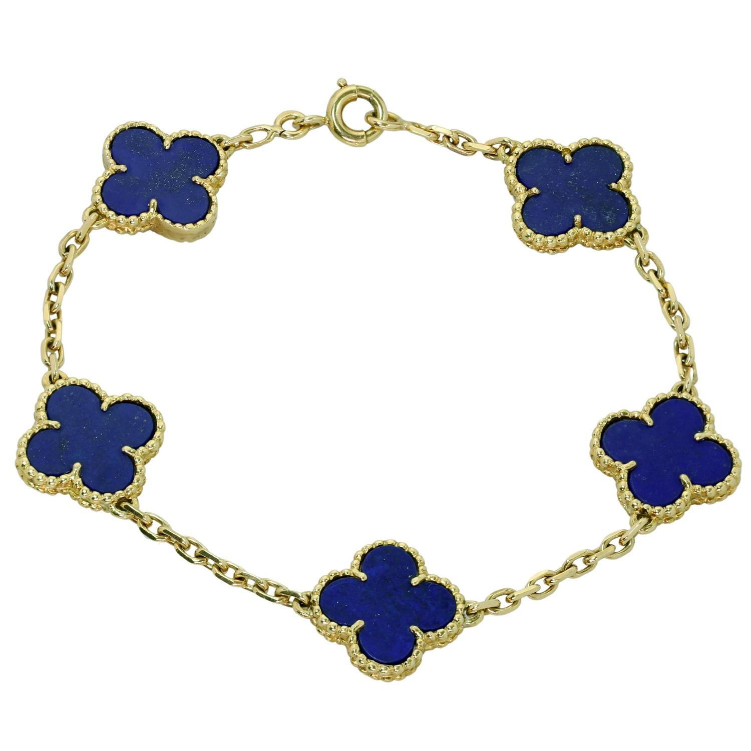 VAN CLEEF and ARPELS Alhambra Lapis Lazuli Yellow Gold Necklace and ...