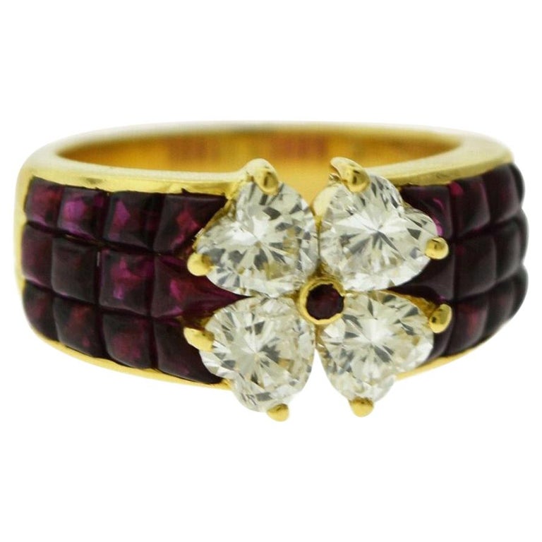 Van Cleef and Arpels Antoinette Heart Shaped Diamond Ruby Vintage ...